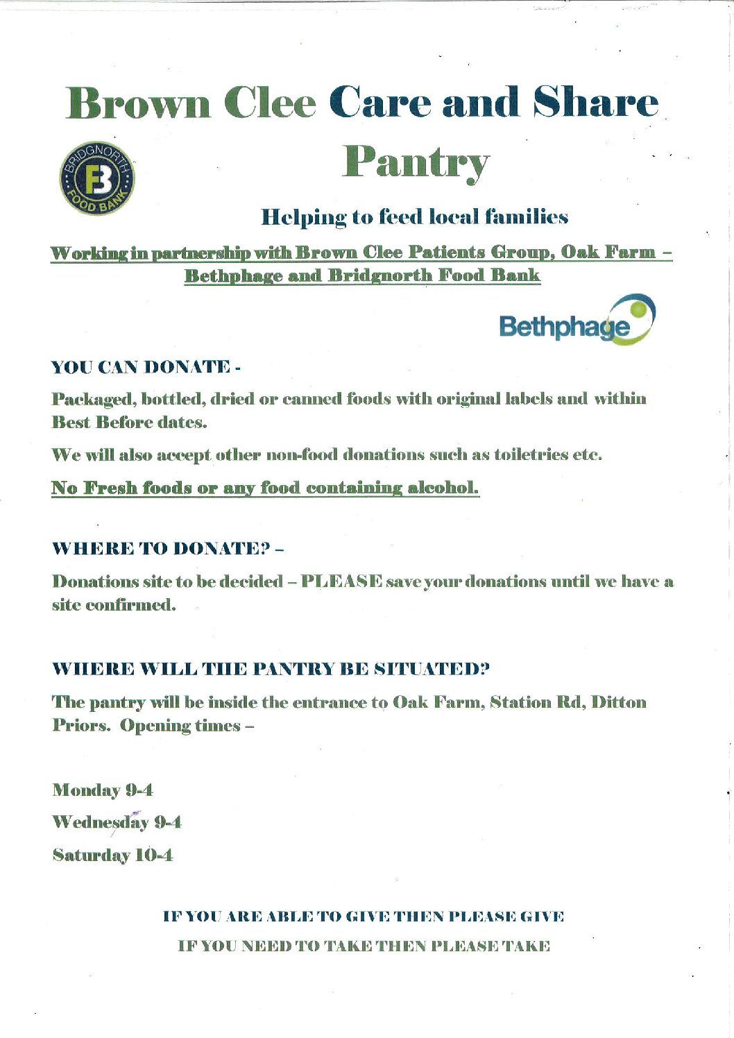 Brown Clee Care and Share Pantry – Brown Clee CE Primary School